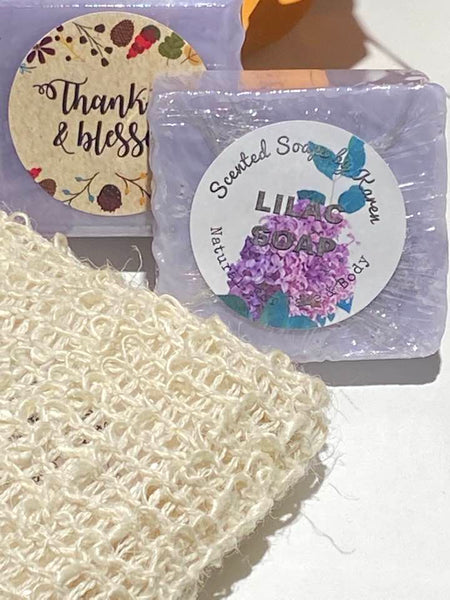 Thankful and Blessed LILAC Soap. Two per order. Slipped into a sisal b ...